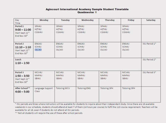 Sample Weekly Schedule – AGINCOURT INTERNATIONAL ACADEMY